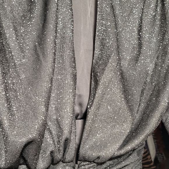 House of CB | Dresses | House Of Cb Irena Silver Sparkle Draped Mini ...